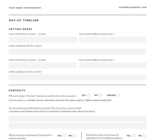 NEW! Questionnaire & Timeline Template | Mila | Caskro Studio
